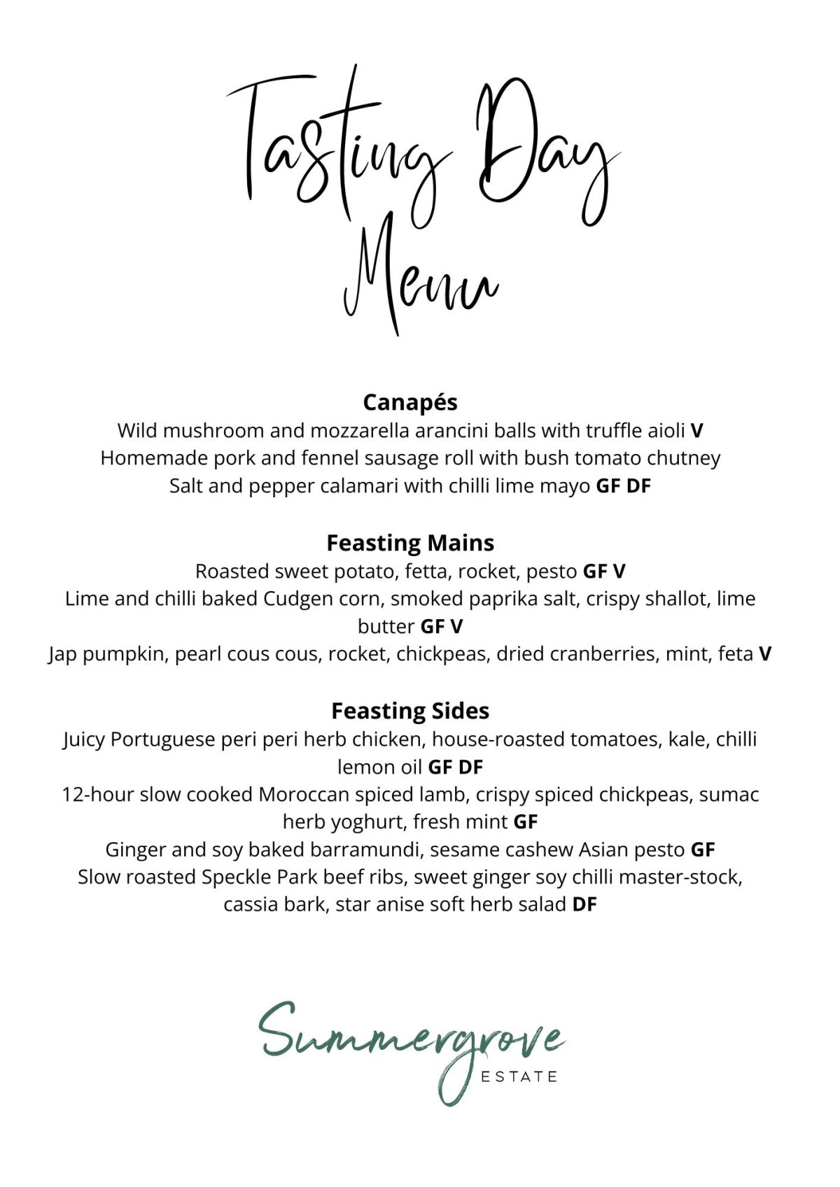 Summergrove Estate Menu Tasting Day - Summergrove Estate