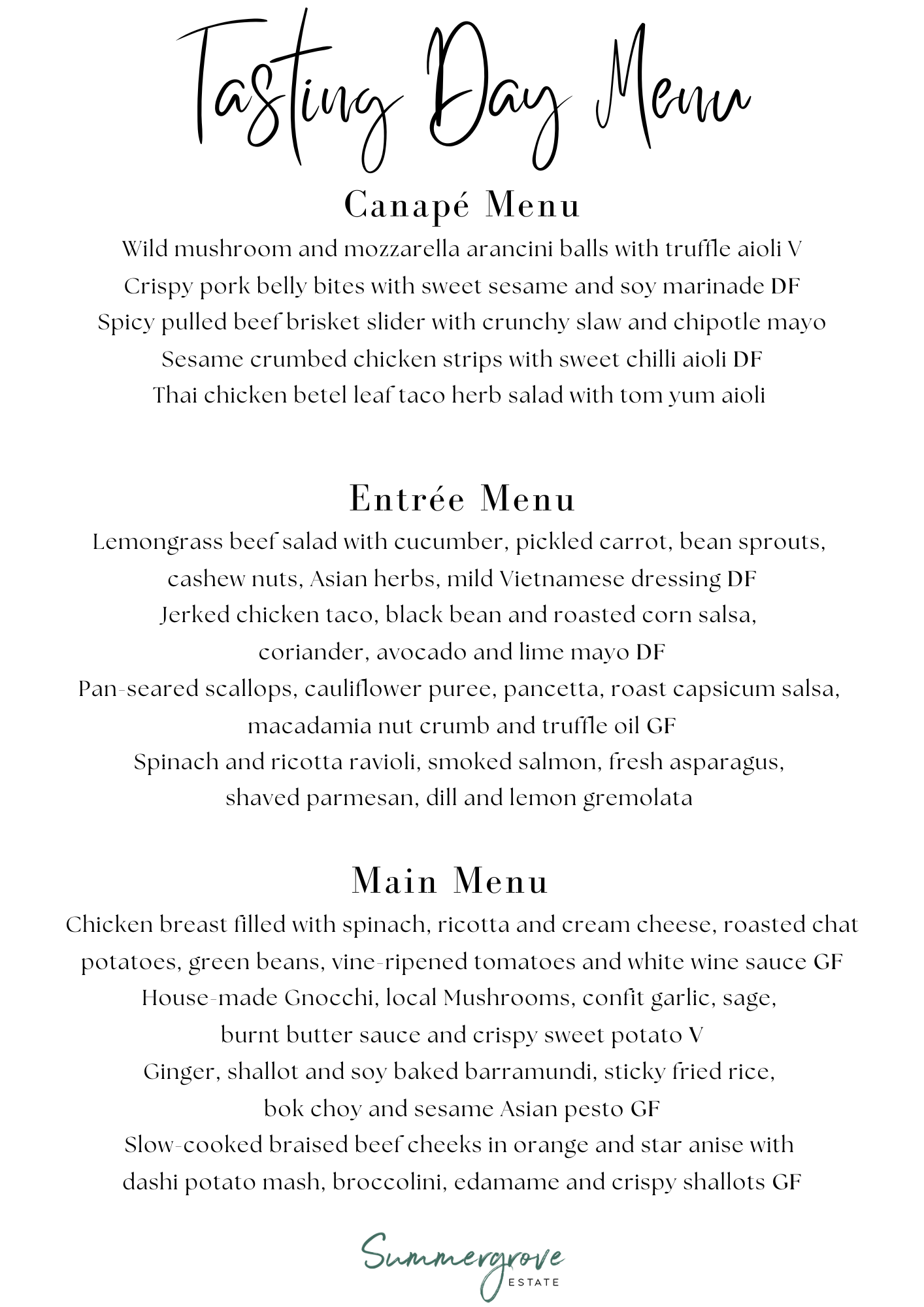 Summergrove Estate Menu Tasting Day - Summergrove Estate